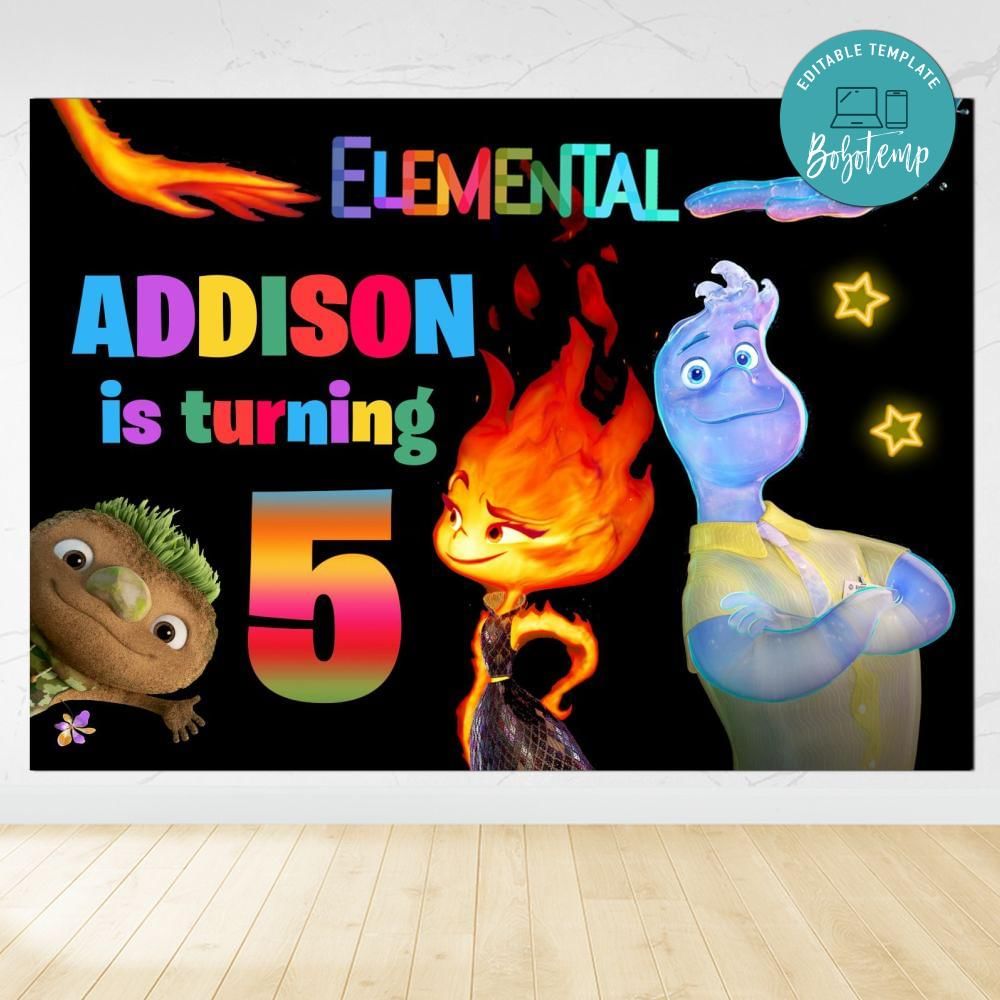 Elemental pixar Birthday Backdrop Digital File Template | Bobotemp