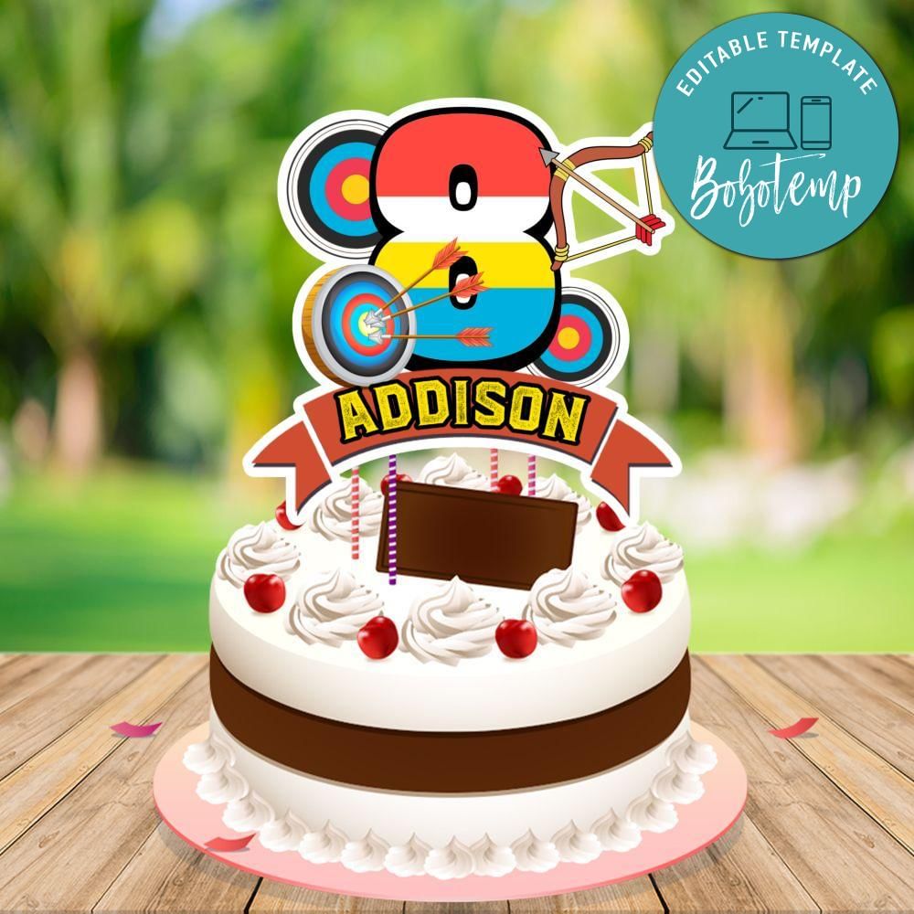 Shooting Archery Birthday Cake Topper Template Printable | Bobotemp