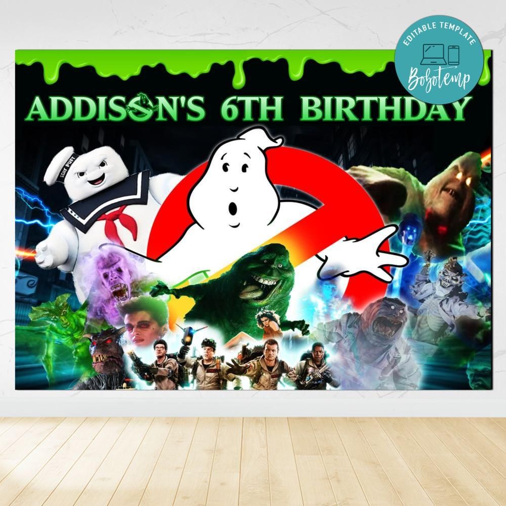 Ghostbusters Birthday Backdrop Digital File Template | Bobotemp