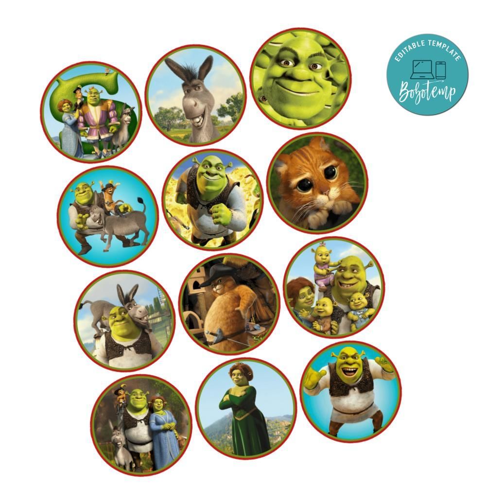 Shrek Cupcake Toppers Template Printable Instant Download | Bobotemp