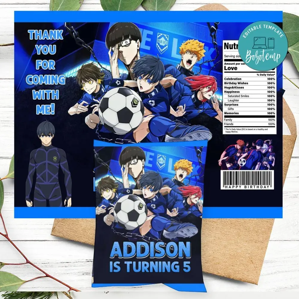 Blue lock Birthday Party Chip Bag Digital File DIY | Bobotemp