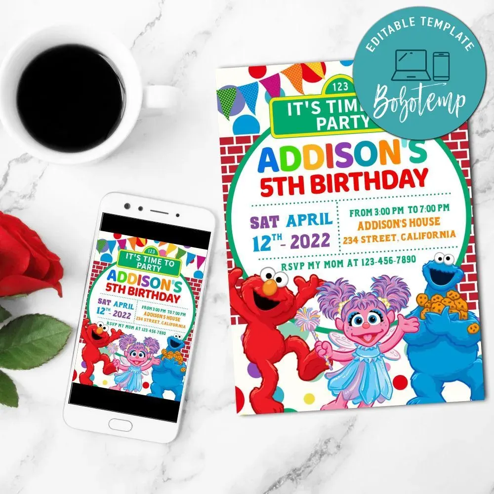 Sesame street Invitation Customizable Template | Bobotemp