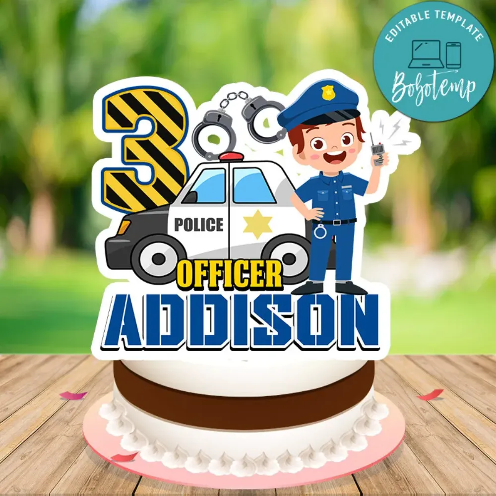 Police Birthday Cake Topper Template Printable | Bobotemp Shop