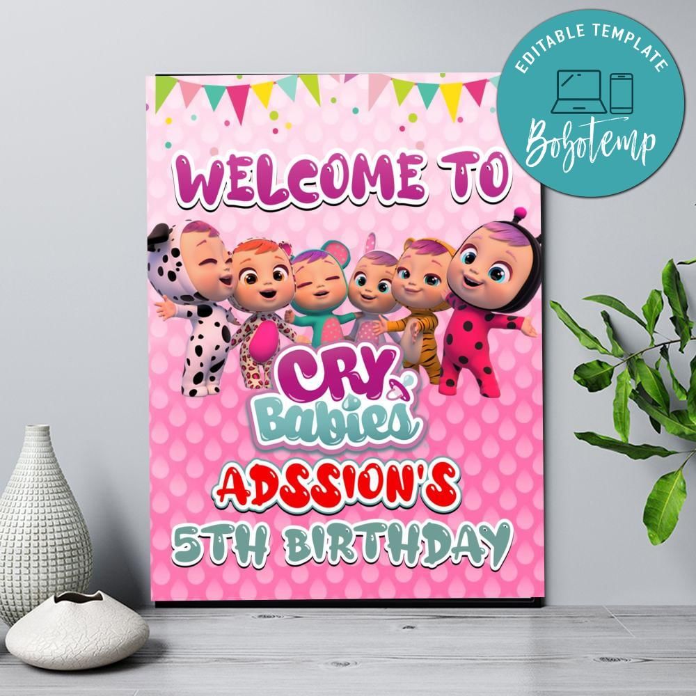 Cry Babies Birthday Welcome Sign Digital File Printable DIY | Bobotemp