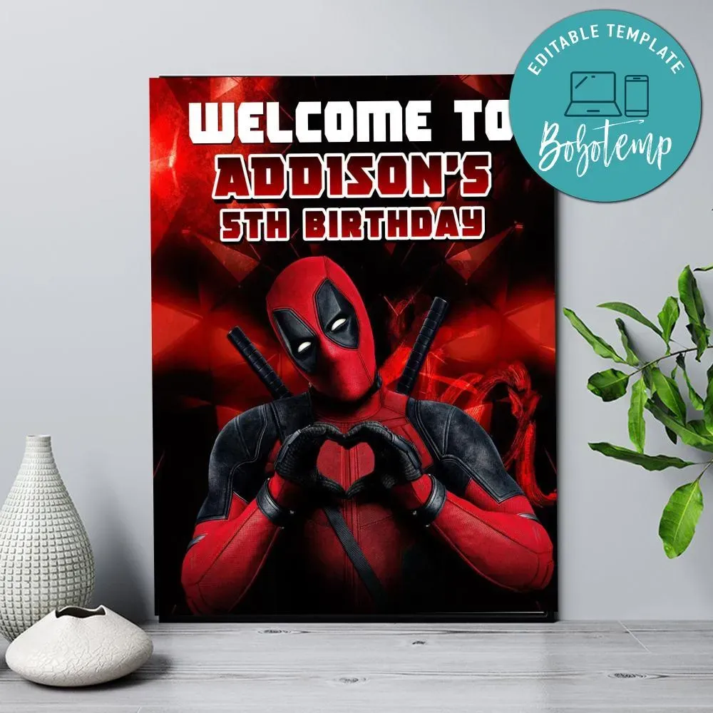 Deadpool Birthday Welcome Sign Digital File Printable DIY | Bobotemp