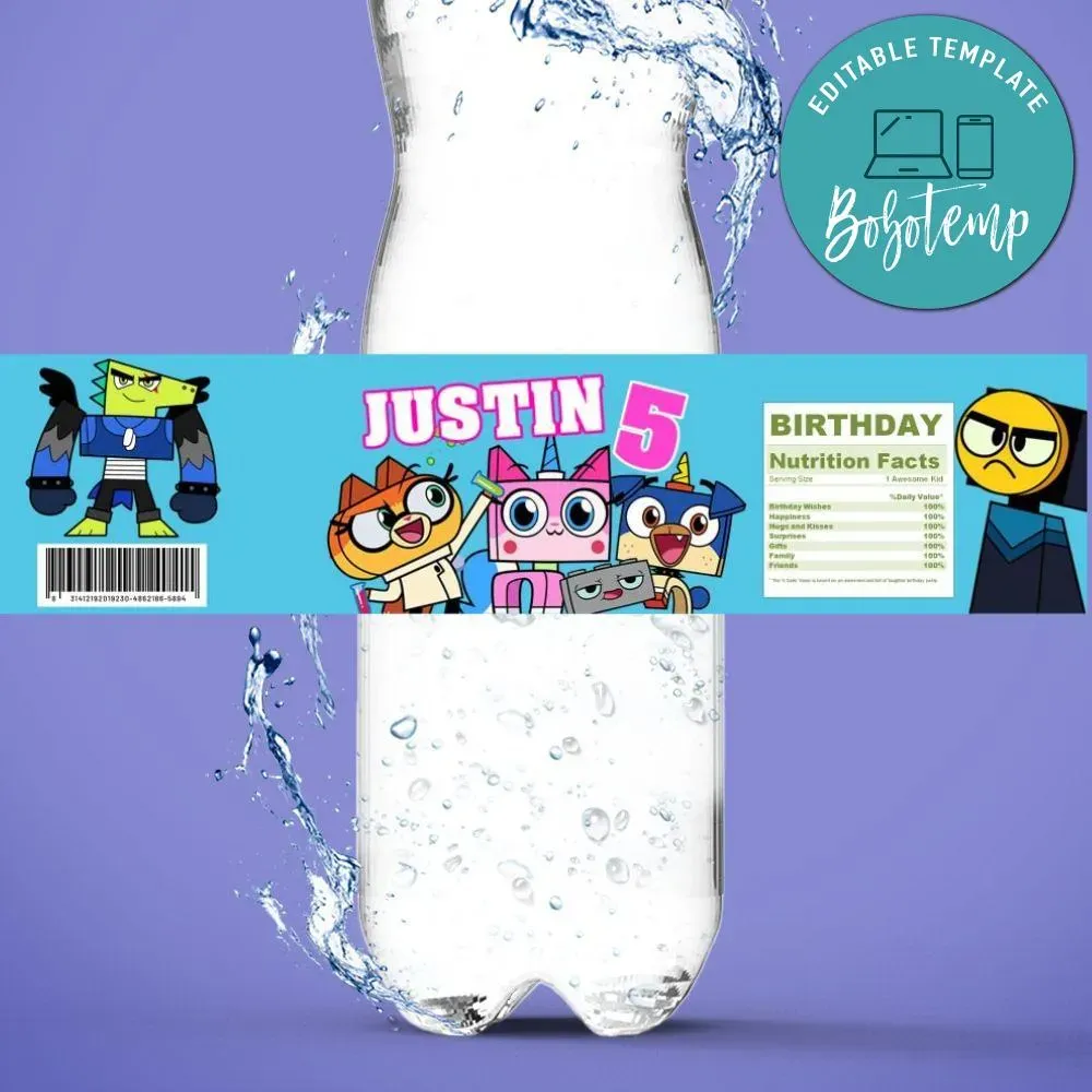 Unikitty Birthday Water Bottle Label Template | Bobotemp