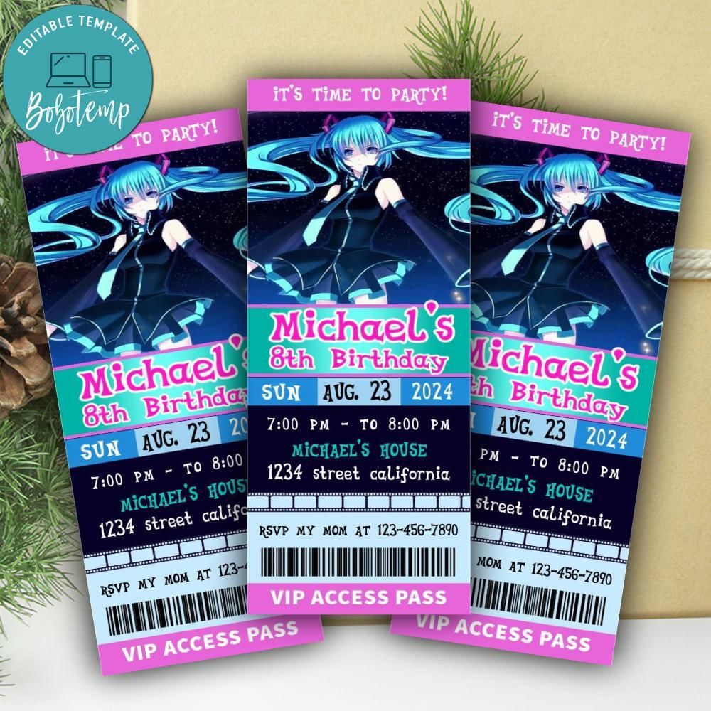Hatsune Miku Ticket Invitation Customizable Template | Bobotemp