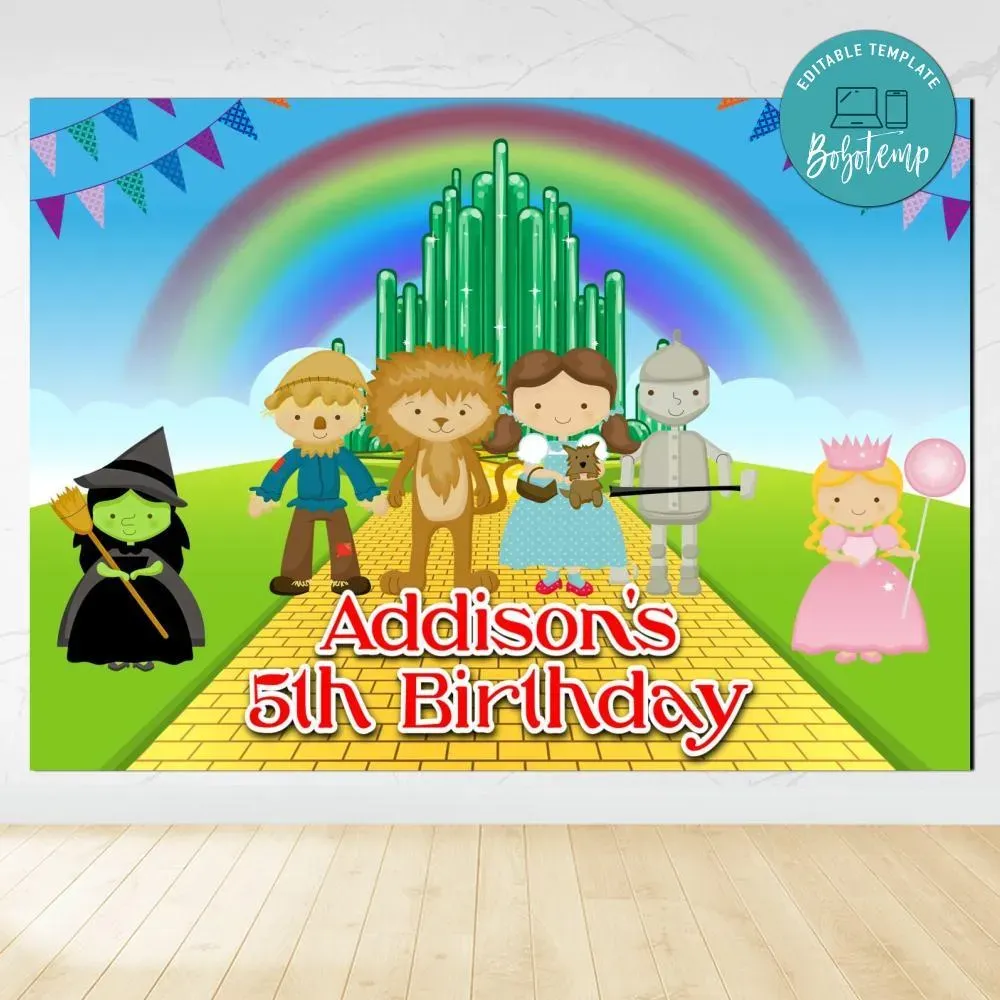 The wizard of oz Birthday Backdrop Digital File Template | Bobotemp