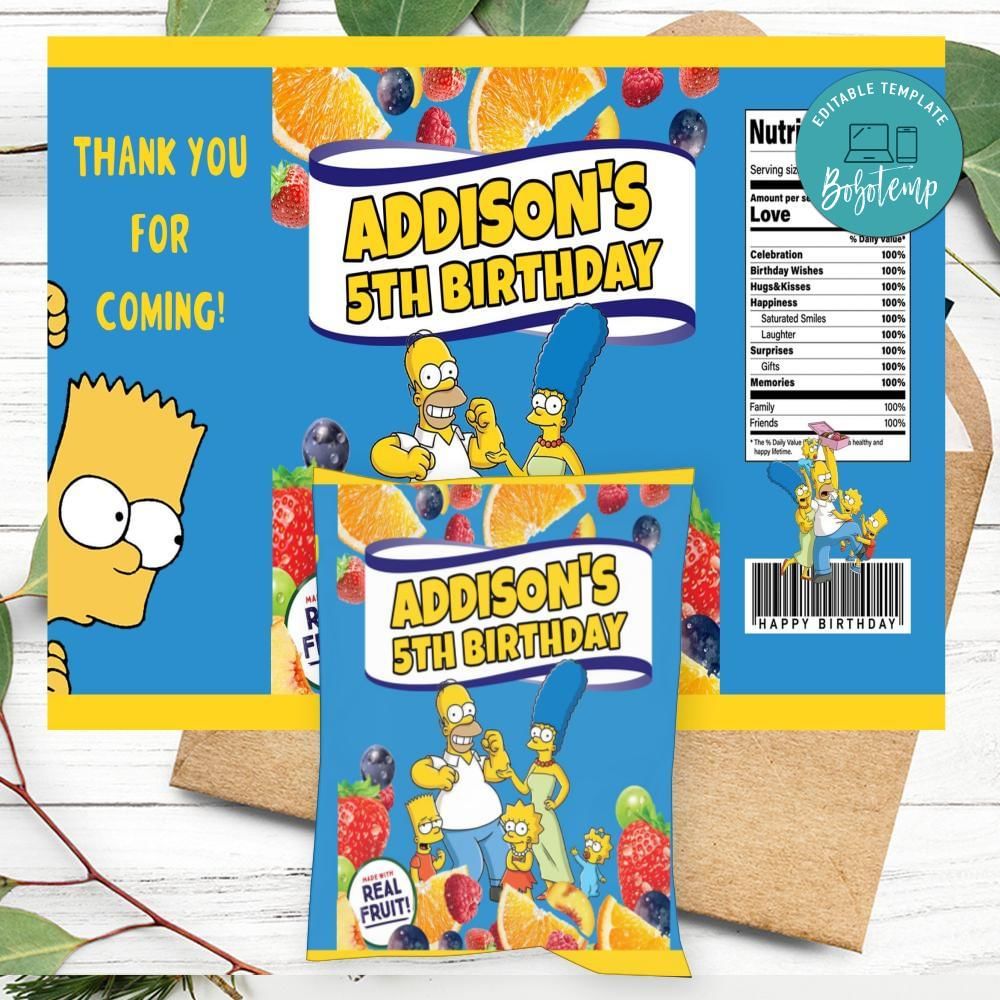 Simpson Birthday Party Fruit Snack Bag Digital File | Bobotemp