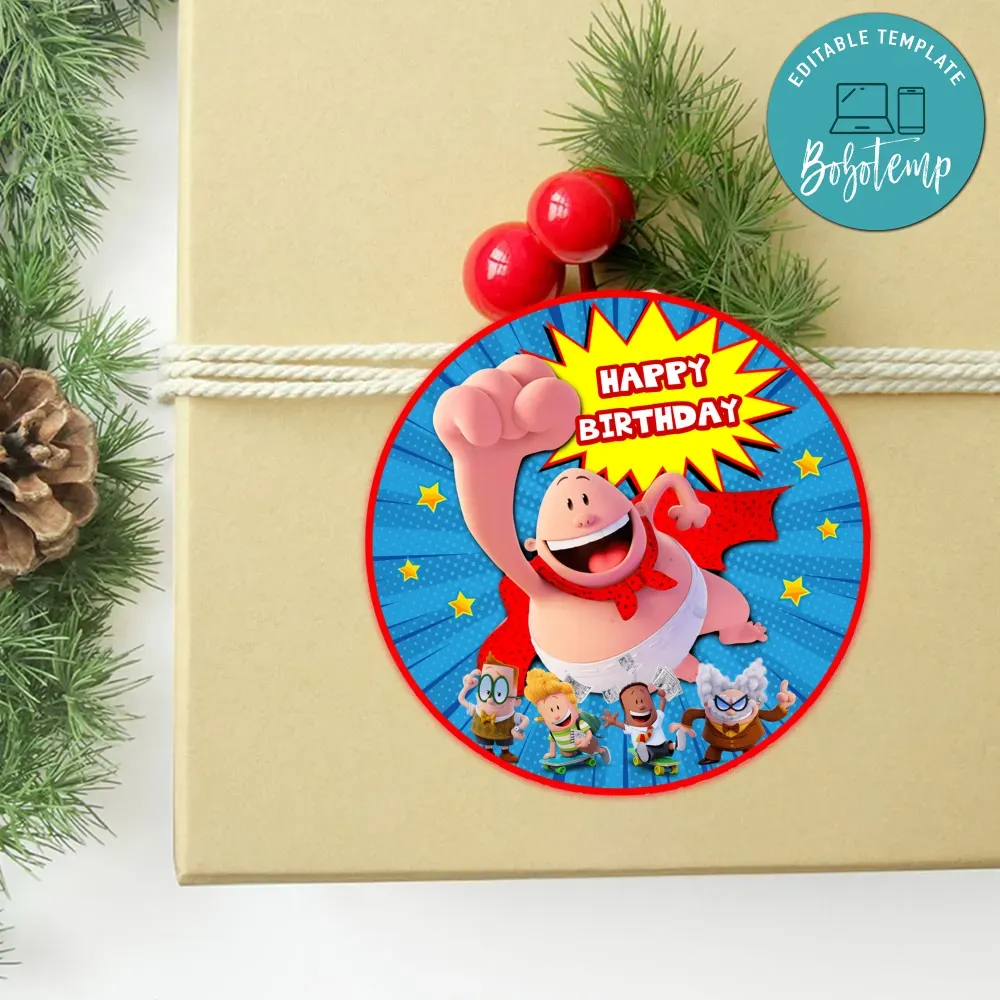 Captain Underpants Circle Sticker Template Customizable DIY | Bobotemp