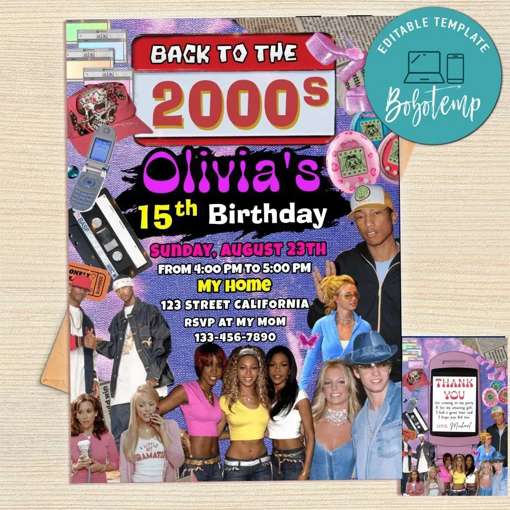 Early 2000s Invitation Template Free Thank You Card Printable | Bobotemp