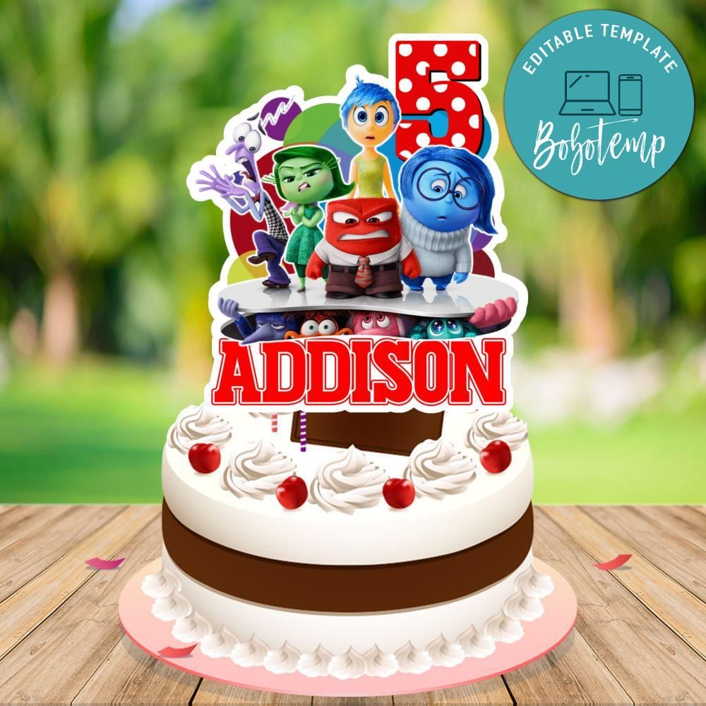 Inside out 2 Birthday Cake Topper Template Printable | Bobotemp