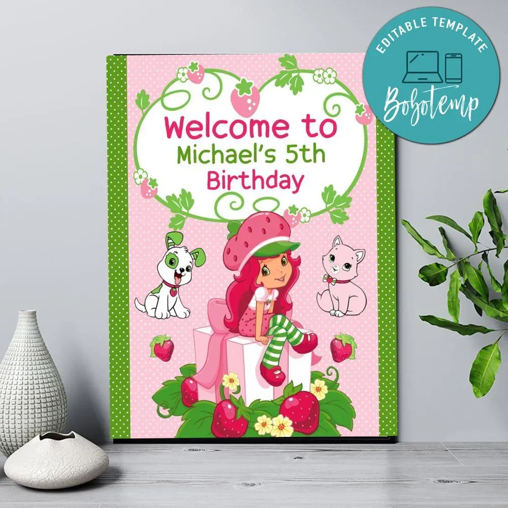 Strawberry Shortcake Birthday Welcome Sign Digital File Printable DIY ...