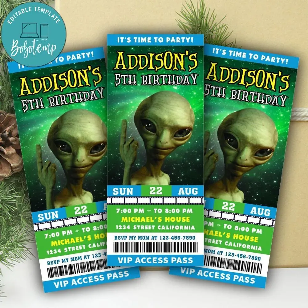 Alien Ticket Invitation Customizable Template | Bobotemp