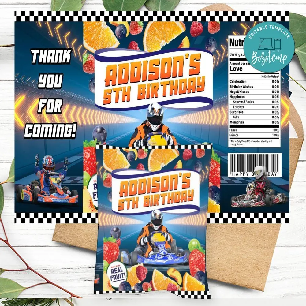 Karting Birthday Party Fruit Snack Bag Digital File | Bobotemp