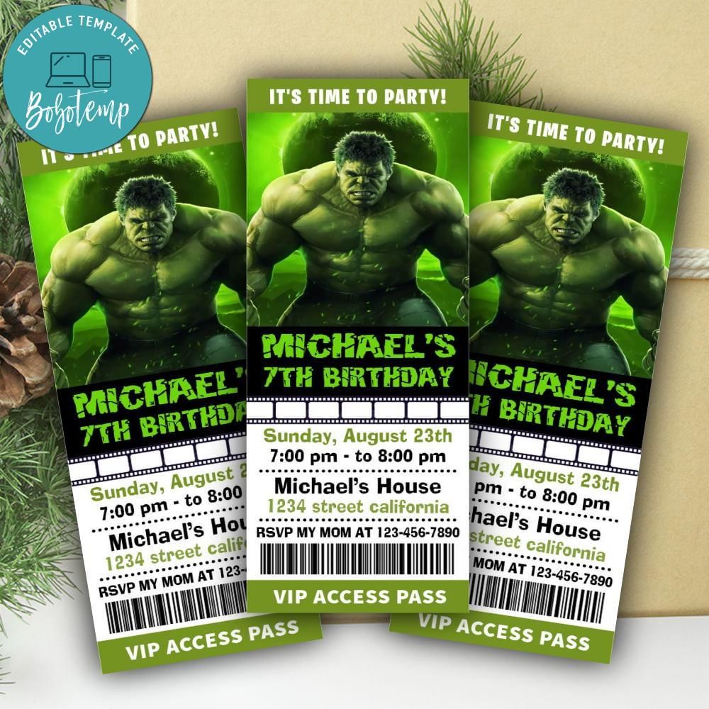 Hulk Ticket Invitation Customizable Template | Bobotemp