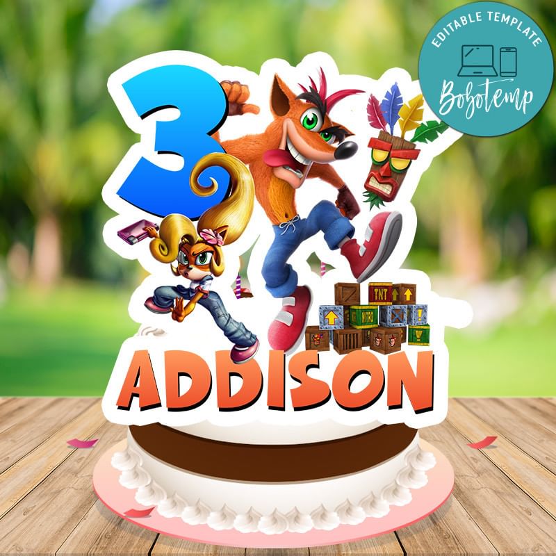 Crash bandicoot Birthday Cake Topper Template Printable | Bobotemp