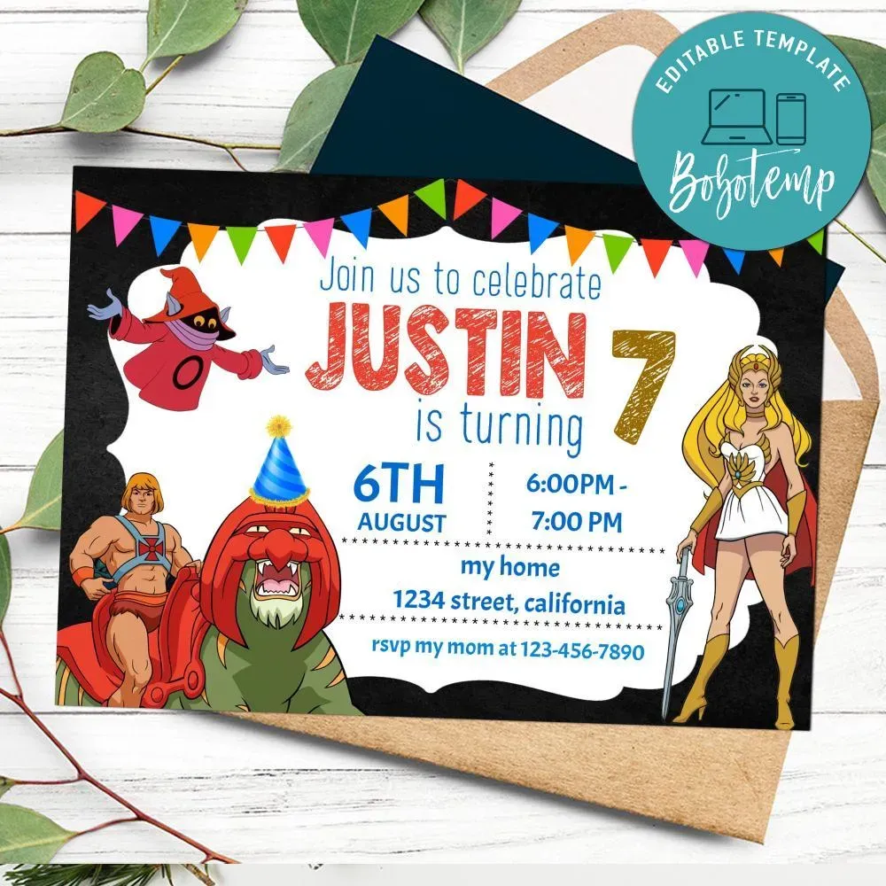 He-man Invitation Customizable Template DIY | Bobotemp