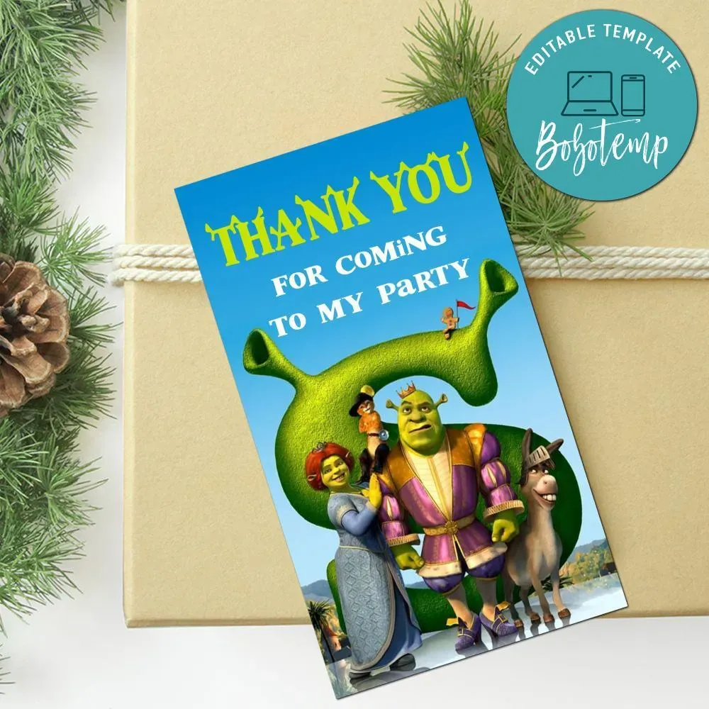 Shrek Thank You Tag Customizable Template | Bobotemp