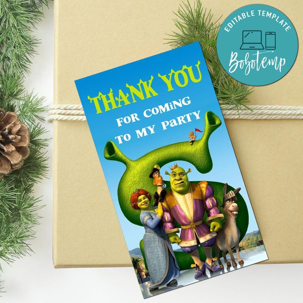 Shrek Thank You Tag Customizable Template | Bobotemp