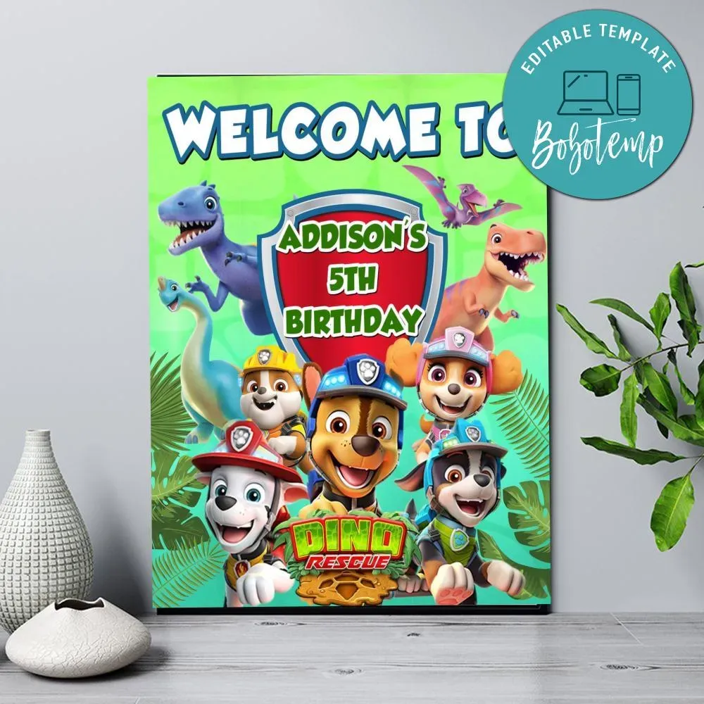 Dino Rescue Birthday Welcome Sign Digital File Printable DIY | Bobotemp