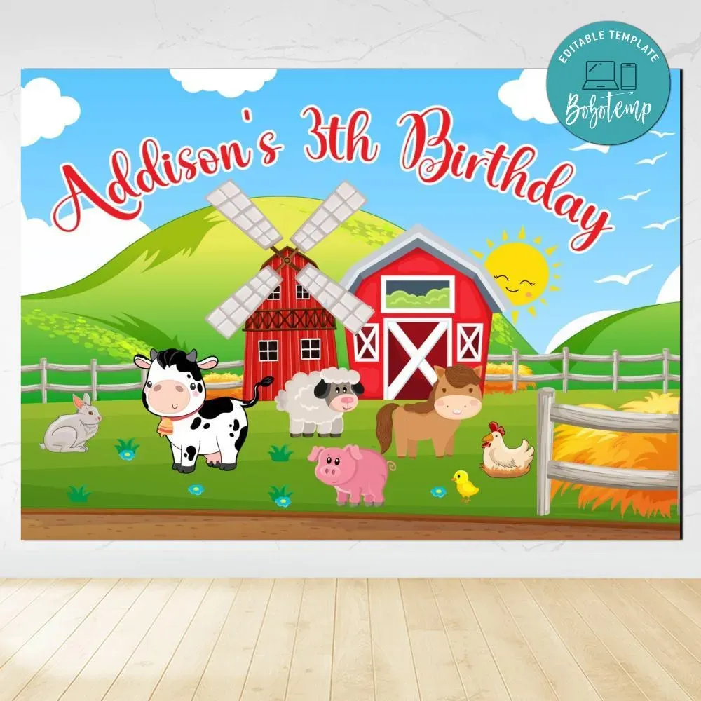 Barnyard Birthday Backdrop Digital File Template | Bobotemp