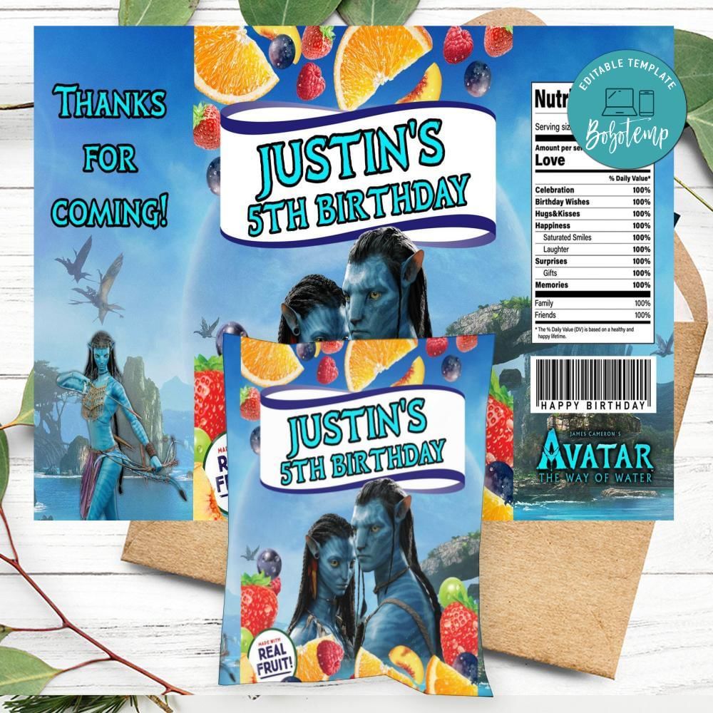 Avatar The Way Of Water Birthday Party Fruit Snack Bag Digital File ...