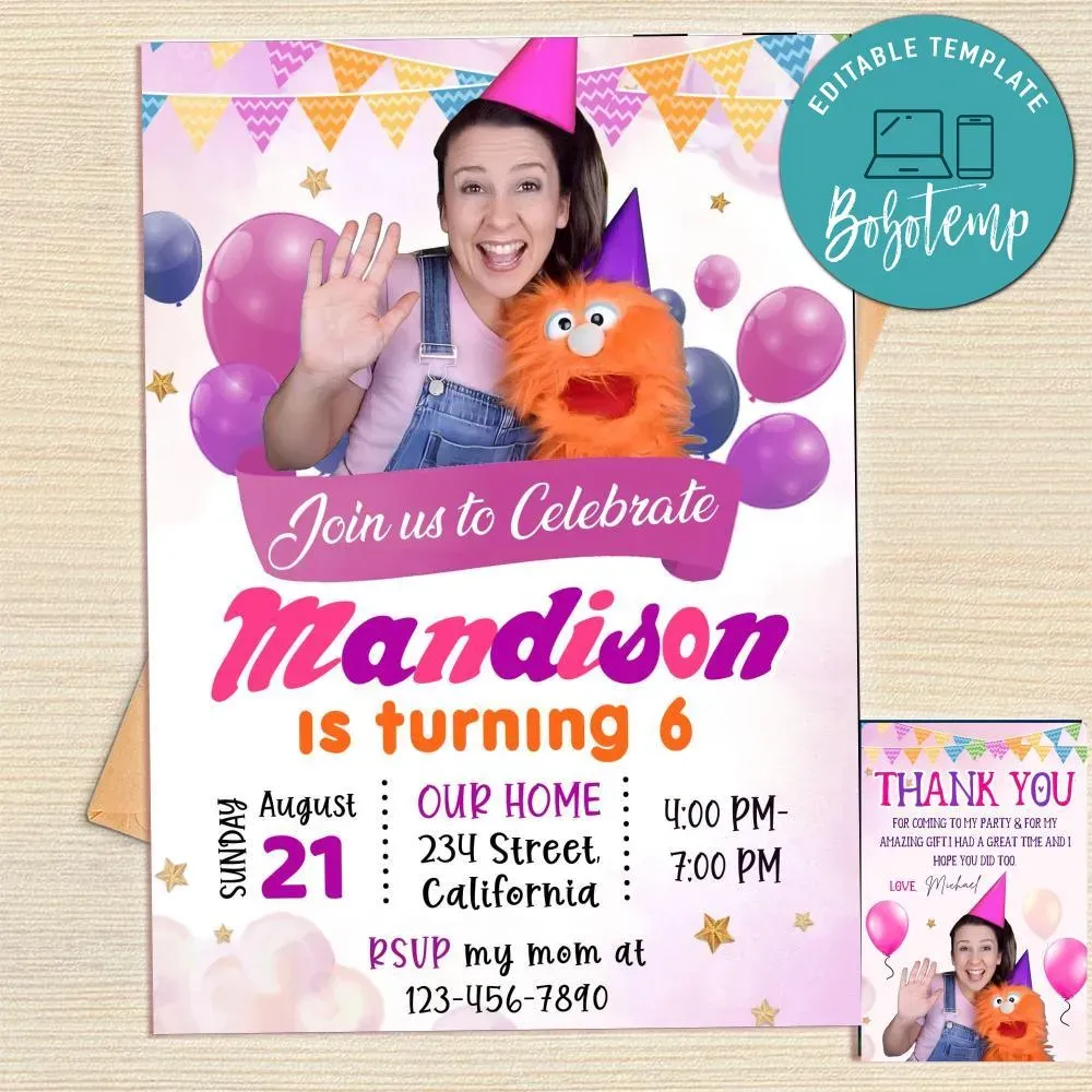 Ms. Rachel Invitation Template Free Thank You Card Printable | Bobotemp