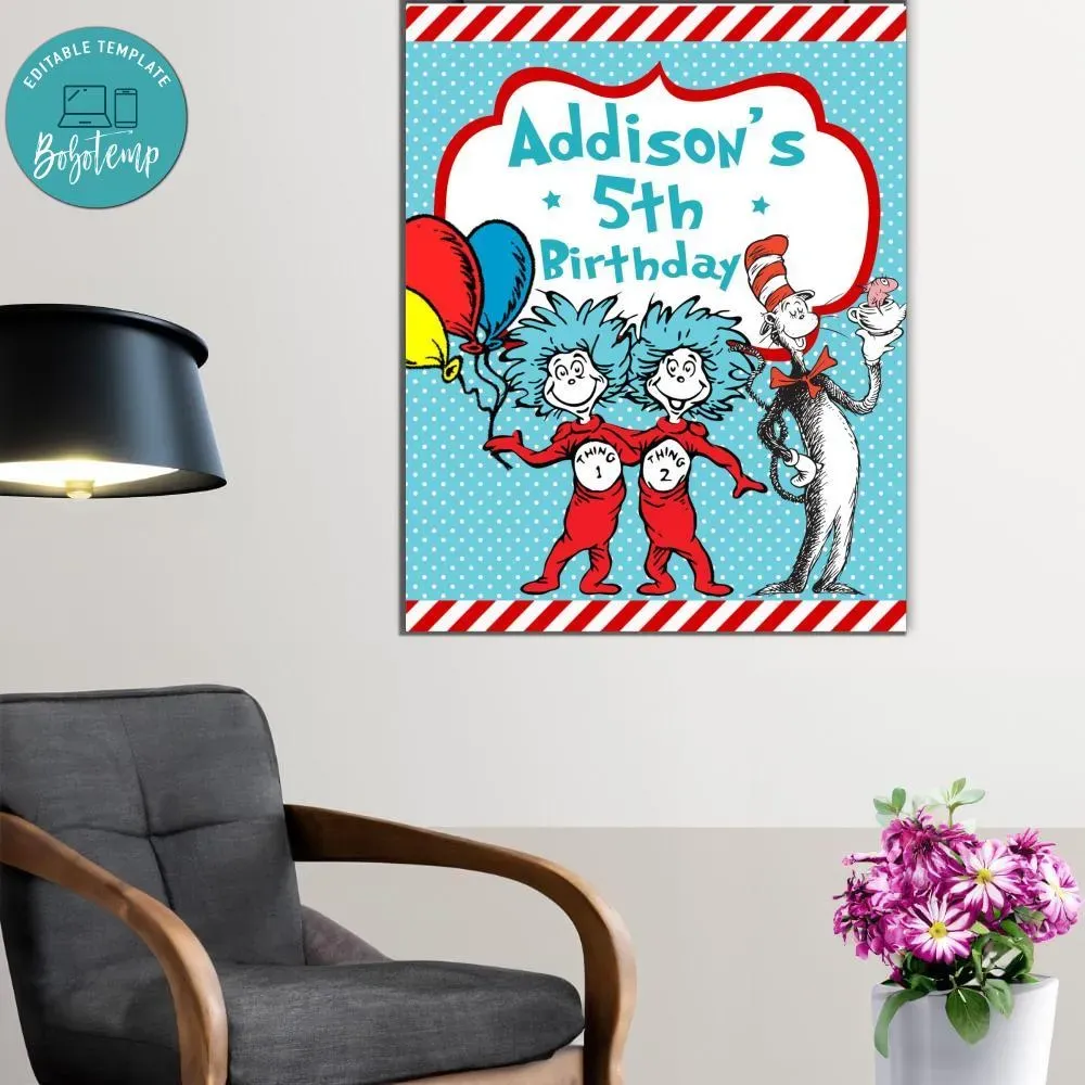 Dr. Seuss Birthday Welcome Sign Digital File Printable DIY | Bobotemp