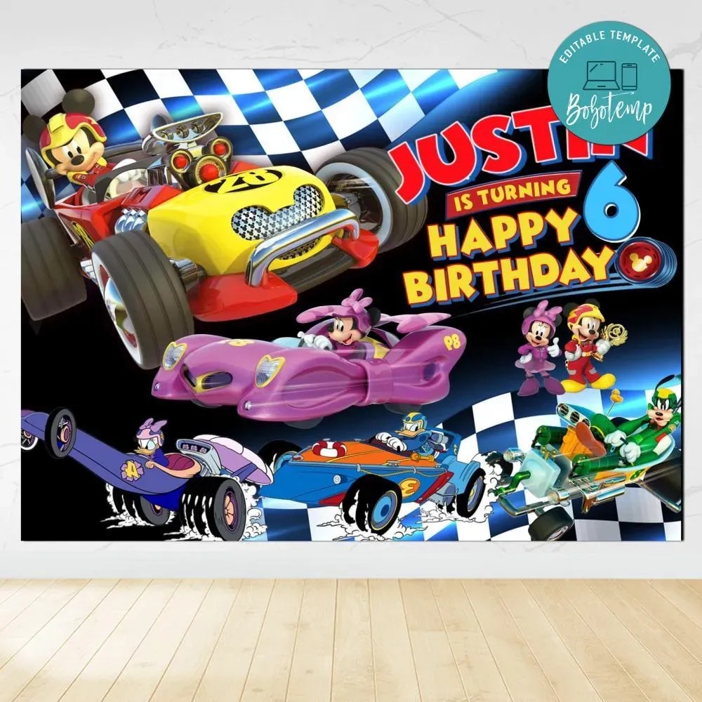 Roadster Racer Birthday Backdrop Digital File Template | Bobotemp Shop