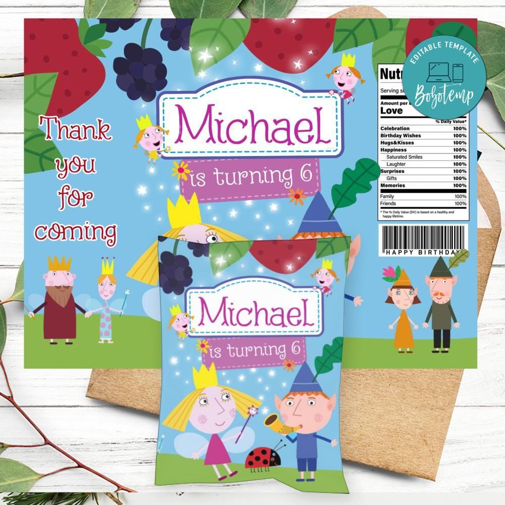 Ben and holly Birthday Chip Bag Digital File Printable | Bobotemp