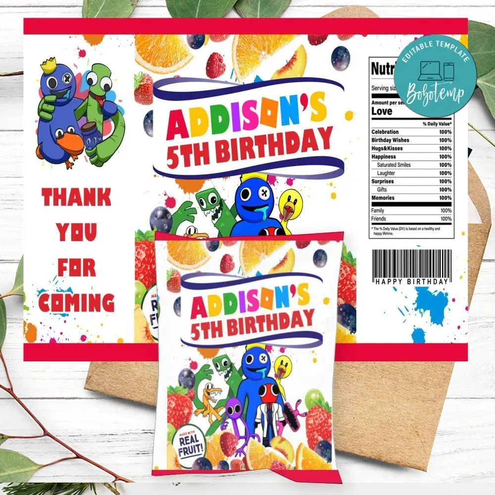 Rainbow Friends Roblox Birthday Party Fruit Snack Bag Digital File ...