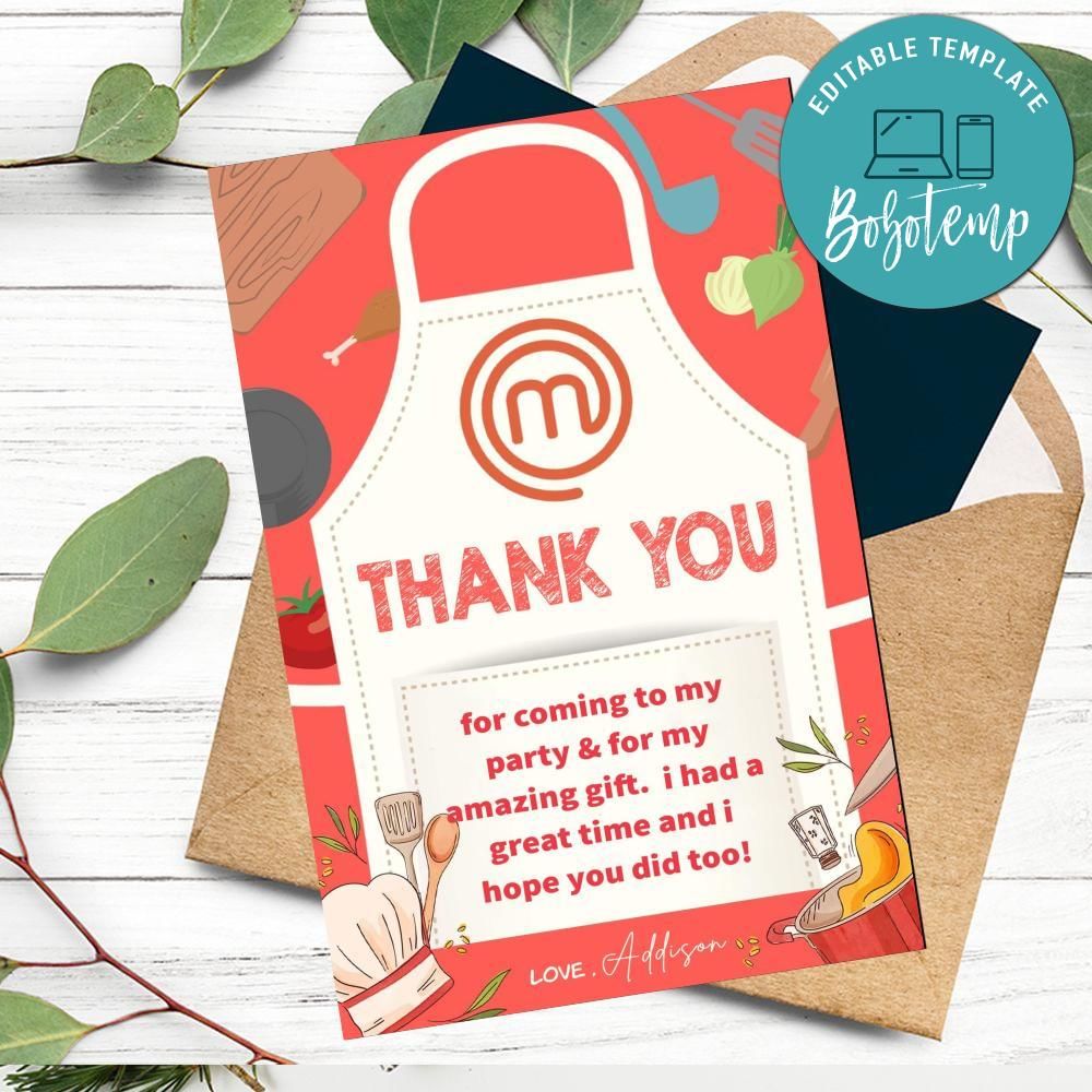 Masterchef Thank You Card Customizable Template DIY | Bobotemp