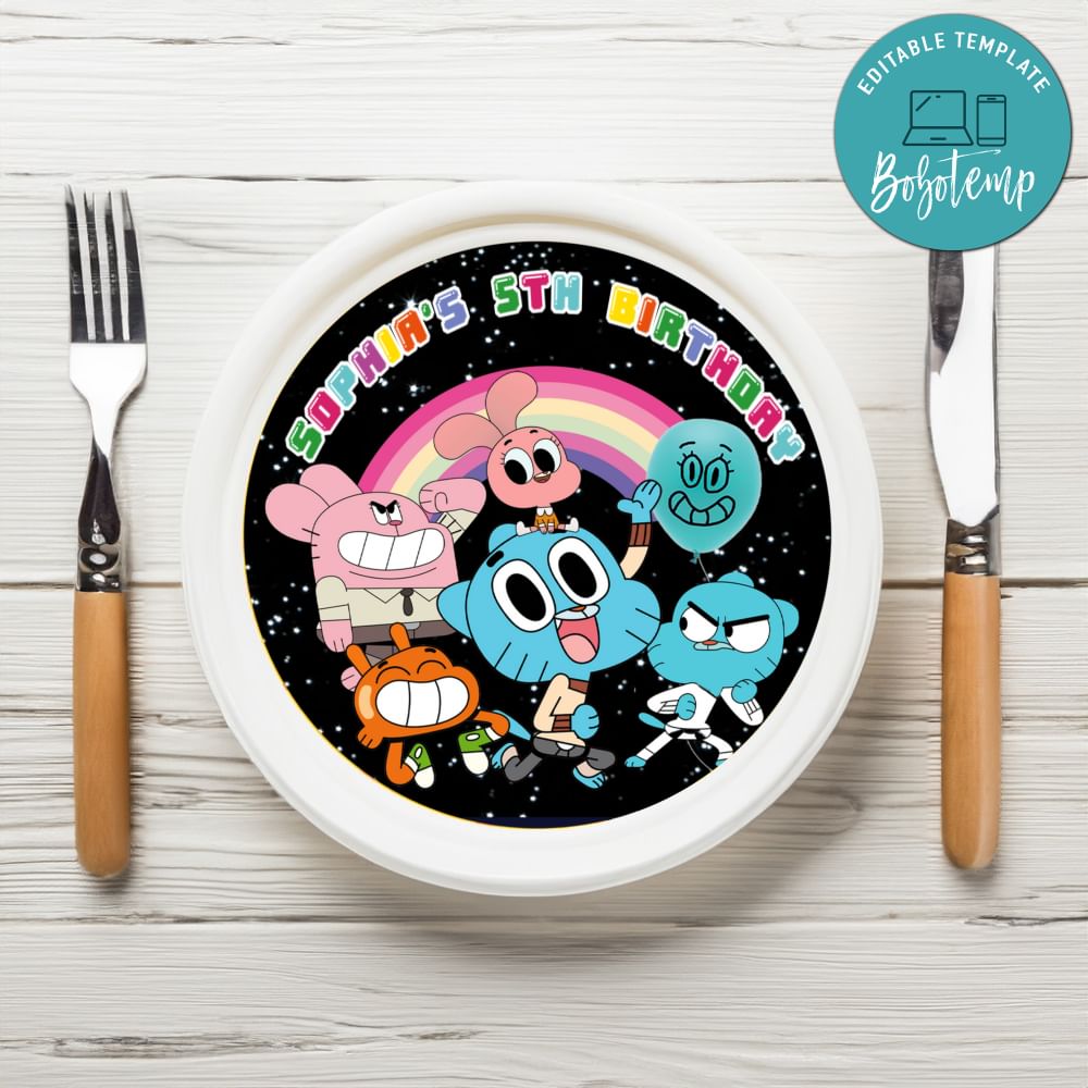 Gumball Thank You Birthday Plate Template Customizable To Print At Home ...