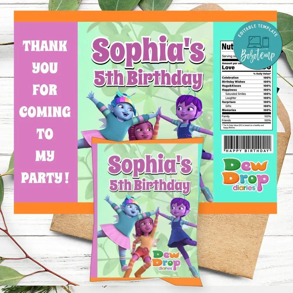 Dew Drop Diaries Birthday Party Chip Bag Digital File DIY | Bobotemp