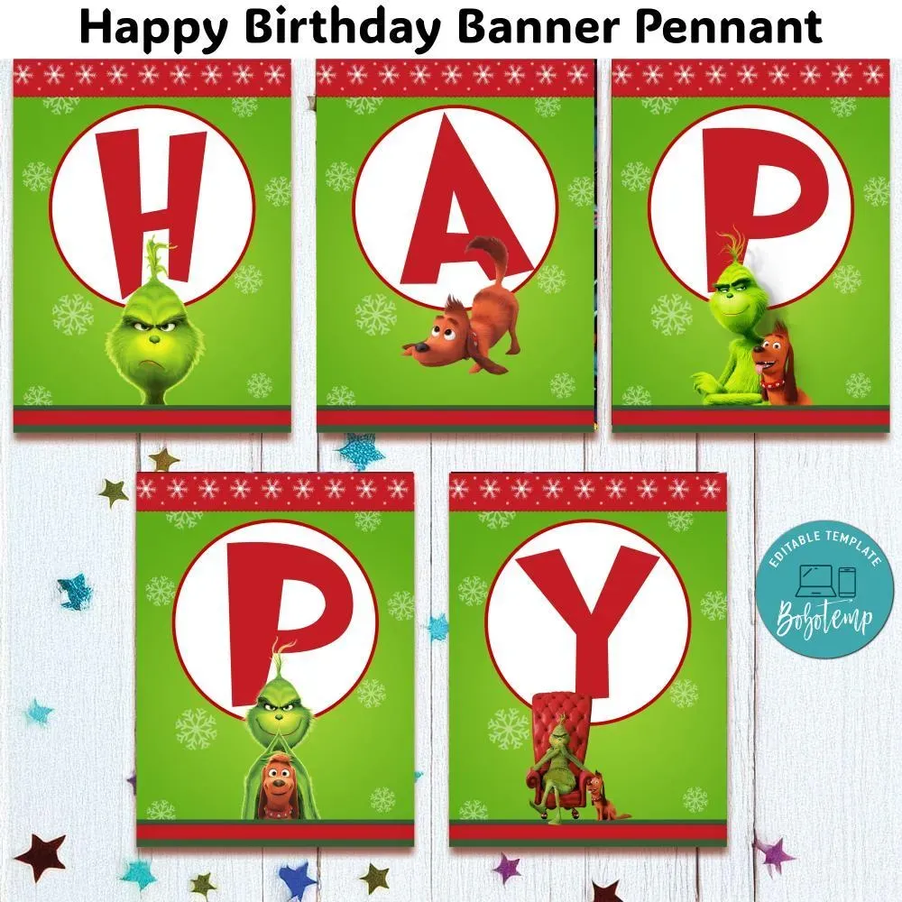Grinch Banner Pennant Digital File Template | Bobotemp