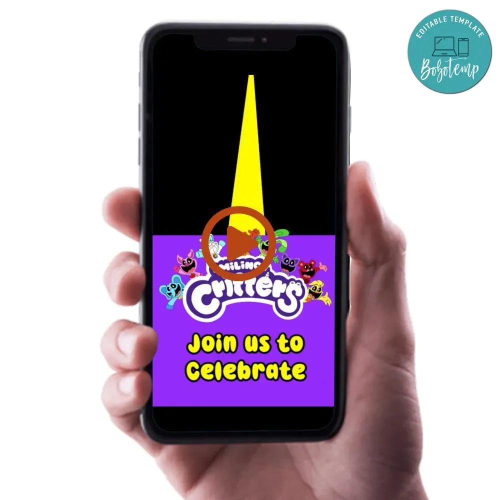 Smiling critters Video Invitation Digital Template DIY | Bobotemp Shop