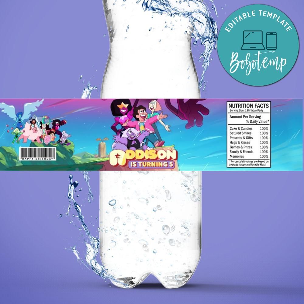 Steven Universe Birthday Water Bottle Label Template | Bobotemp