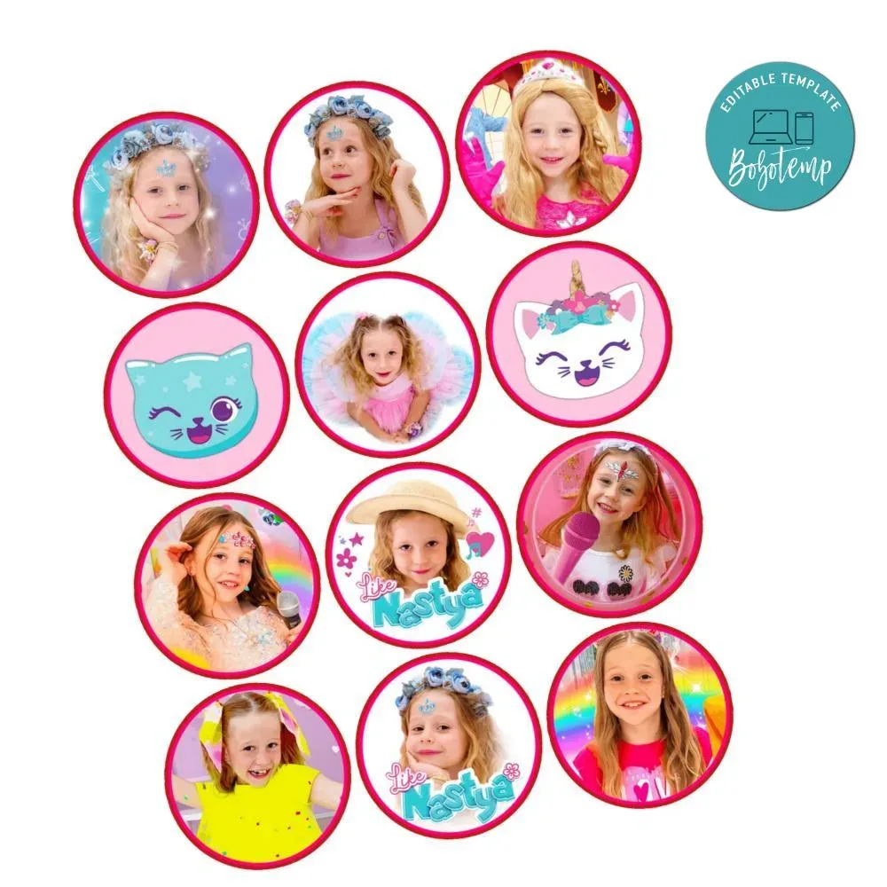 Nastya Cupcake Toppers Template Printable Instant Download | Bobotemp