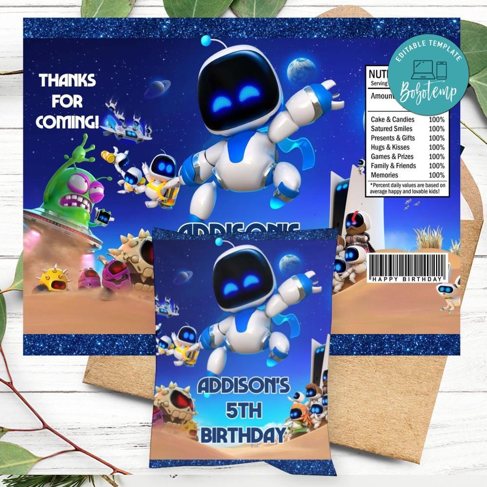 Astro bot Birthday Party Chip Bag Digital File DIY | Bobotemp