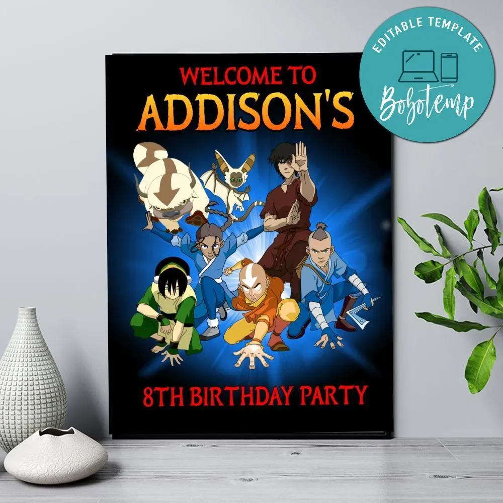 Avatar Airbender Birthday Welcome Sign Digital File Printable DIY ...
