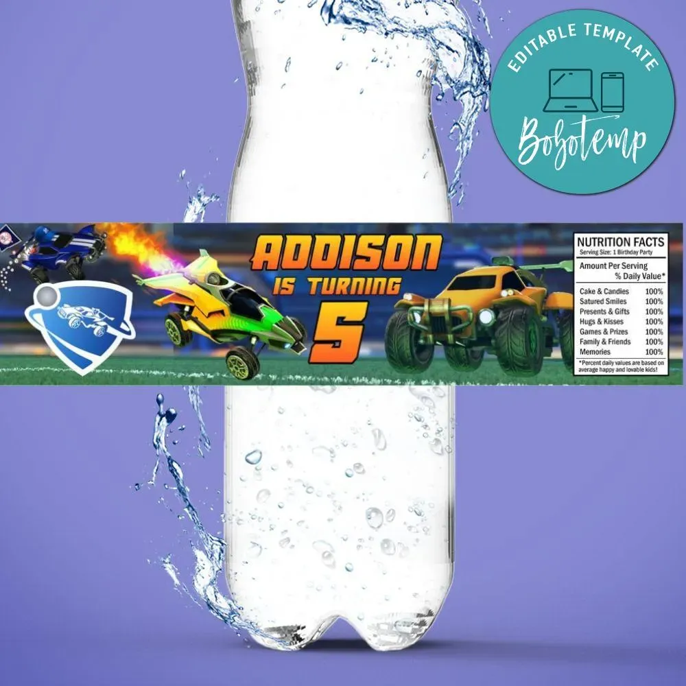 Rocket League Birthday Water Bottle Label Template | Bobotemp