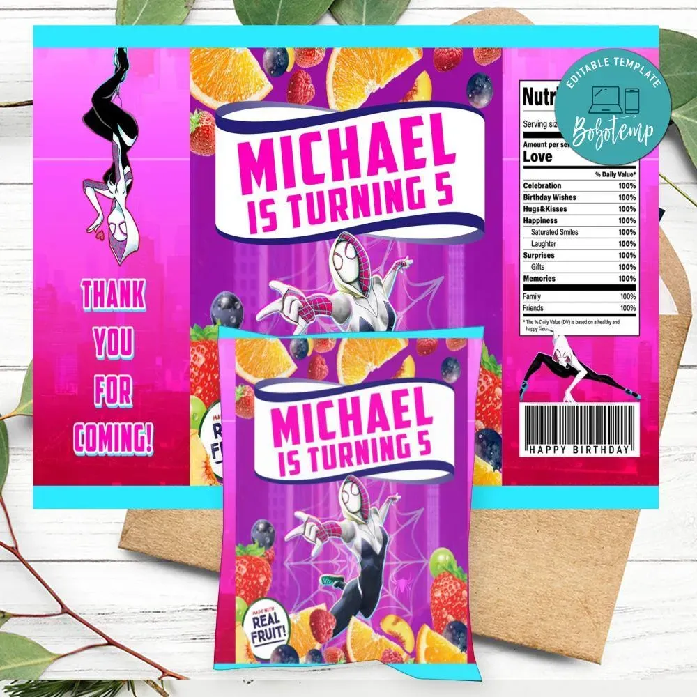 Gwen Birthday Party Fruit Snack Bag Digital File | Bobotemp