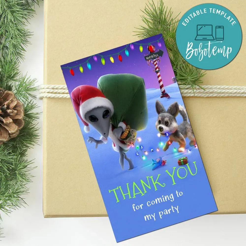 Alien Xmas Thank You Tag Customizable Template | Bobotemp