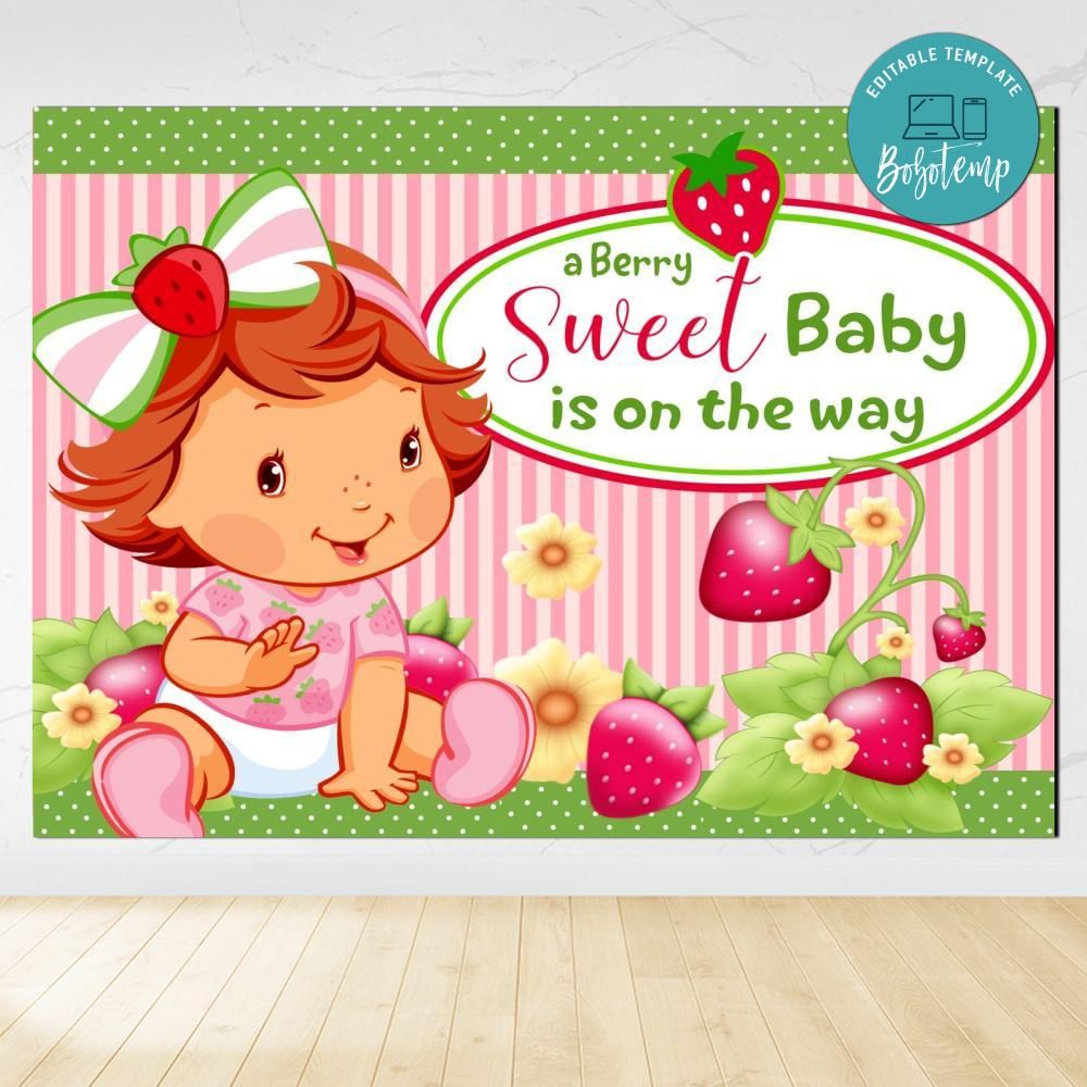 Baby Strawberry Shortcake Baby Shower-customer Birthday Backdrop Digital File Template | Bobotemp