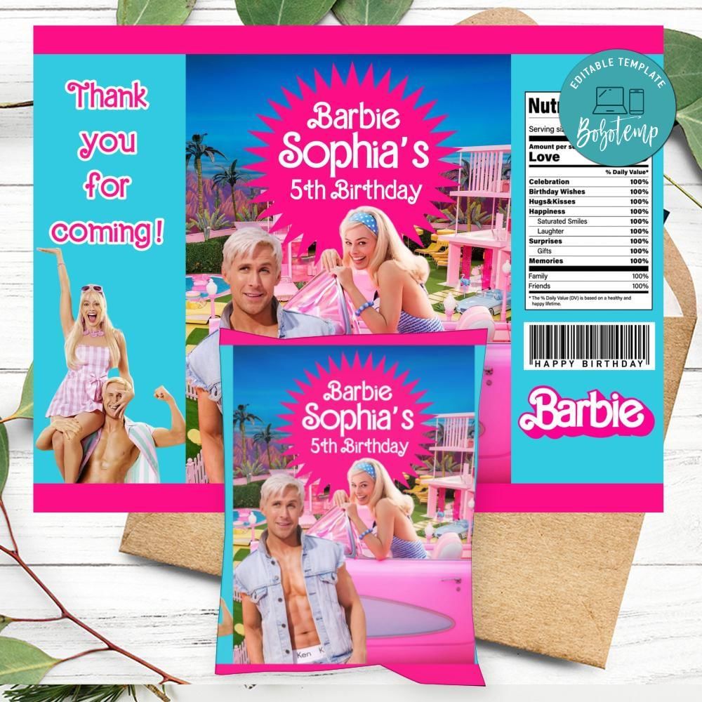 Barbie Birthday Party Chip Bag Digital File DIY | Bobotemp
