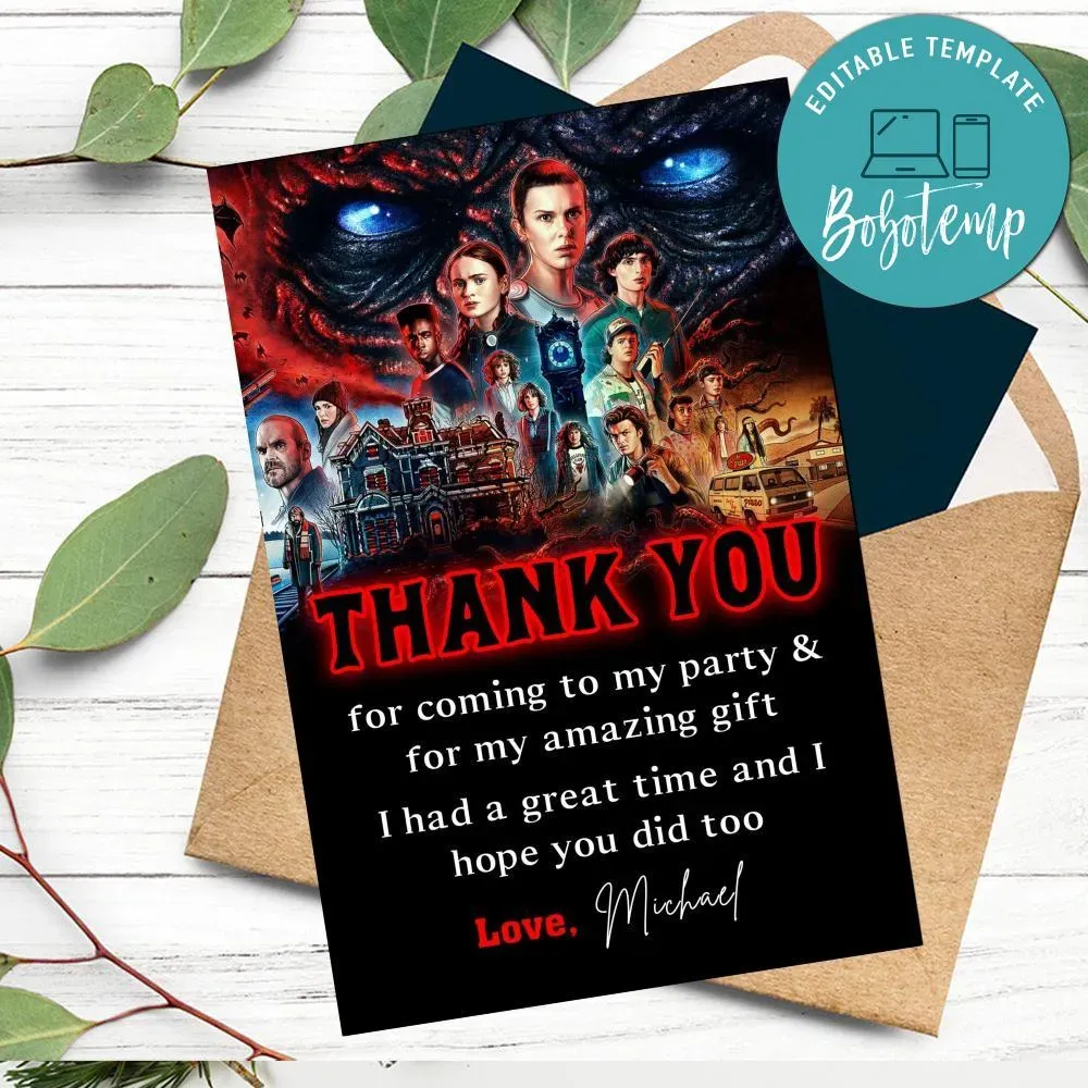 Stranger Things Thank You Card Customizable Template DIY | Bobotemp