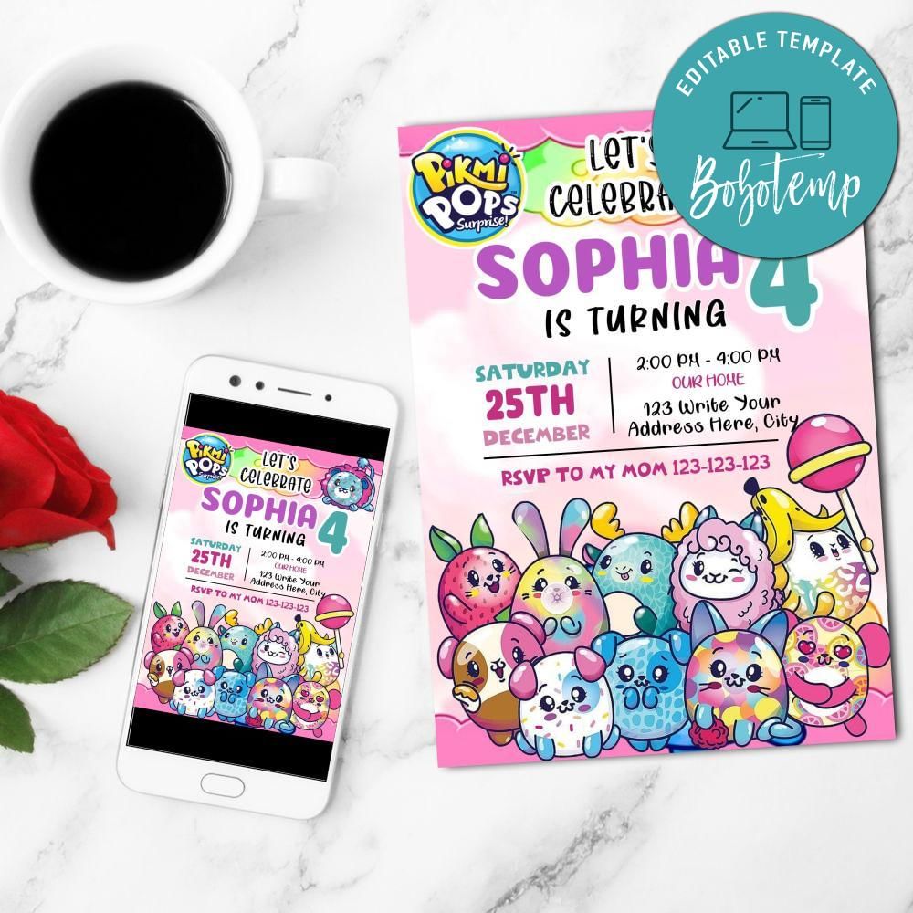 Pikmi pops Invitation Customizable Template DIY | Bobotemp