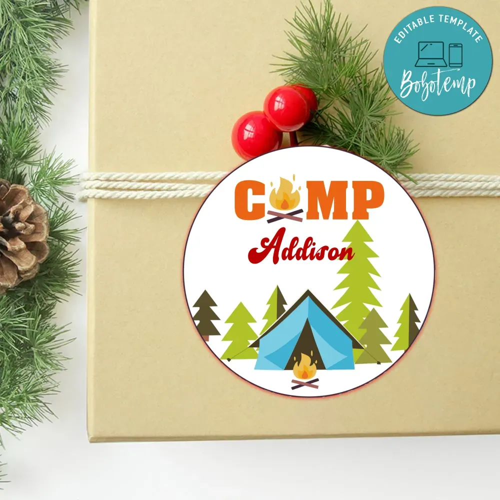 Camping Circle Sticker Template Customizable DIY | Bobotemp