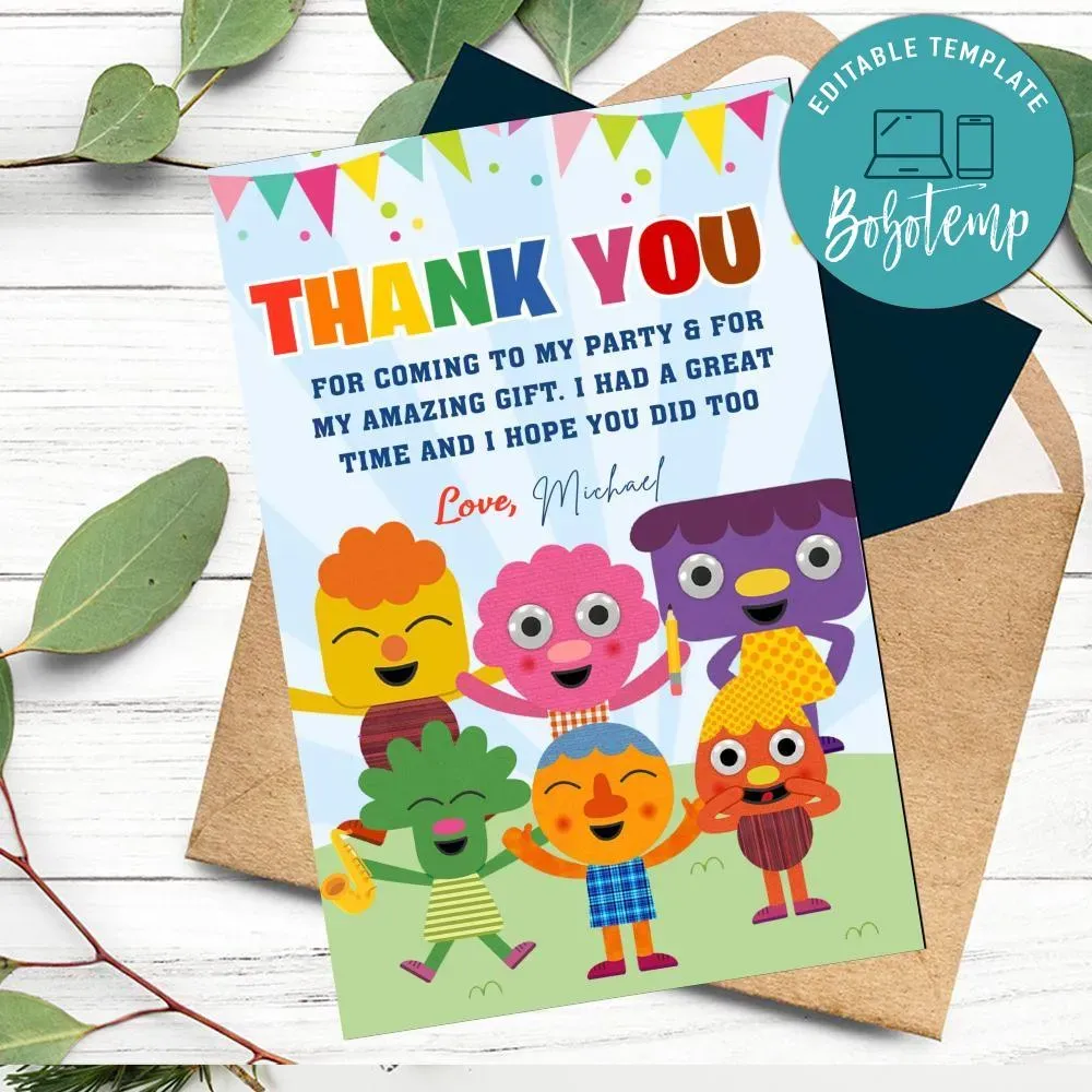 Noodle & Pals Thank You Card Customizable Template DIY | Bobotemp